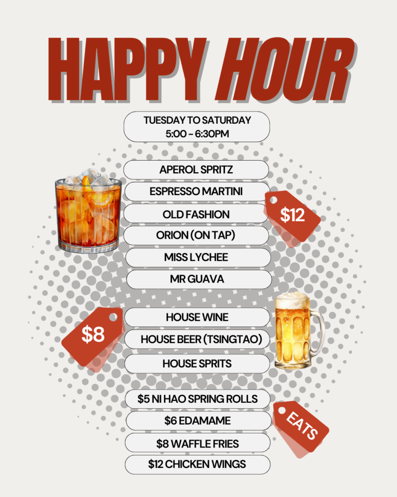 Happy Hour Menu - Ni Hao Bar